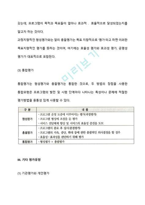 사회복지프로그램 평가의 유형인문사회레포트