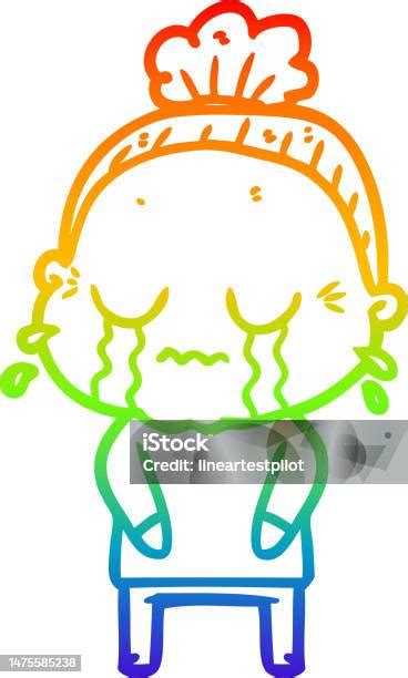 Dessin Au Trait Dégradé Arcenciel Dune Vieille Dame En Pleurs De Dessin
