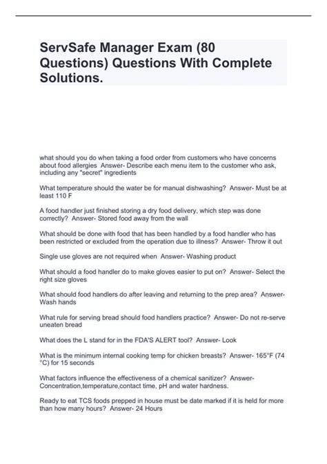 ServSafe Manager Exam 80 Questions Questions With Complete Solutions