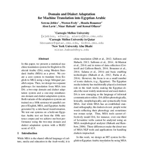 Domain And Dialect Adaptation For Machine Translation Into Egyptian Arabic Acl Anthology