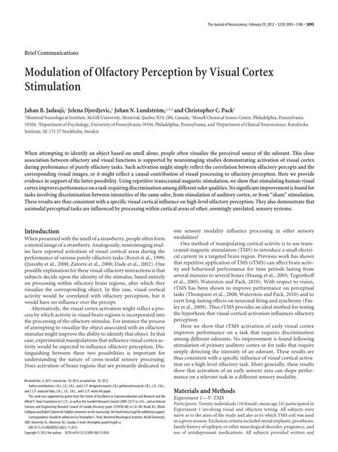 Pdf Modulation Of Olfactory Perception By Visual Cortex Stimulation