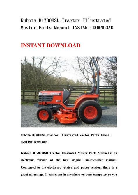 Kubota B1700 Hsd Tractor Illustrated Master Parts Manual Instant Down