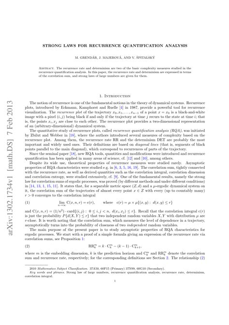 pdf strong laws for recurrence quantification analysis