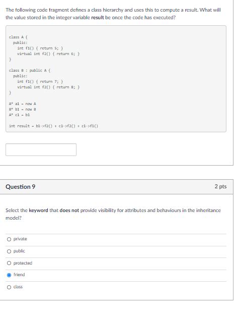 Solved The Following Code Fragment Defines A Class Hierarchy