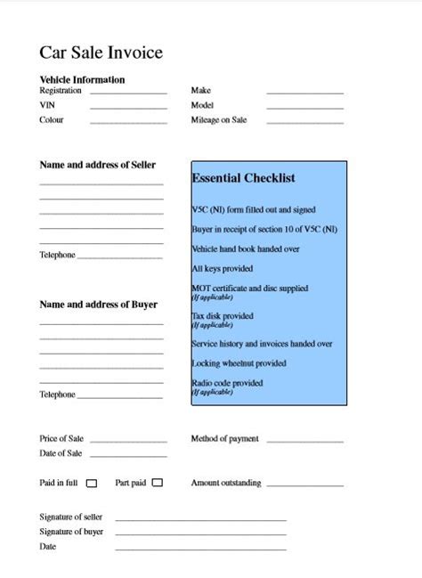 Car Sale Invoice Template Word Excel PDF Excel TMP