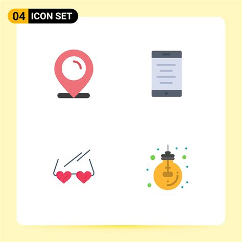 4 Universal Flat Icons Set For Web And Mobile Applications Location Heart Shopping Cell Business