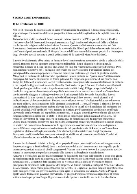 Storia Contemporanea Riassunto Docsity