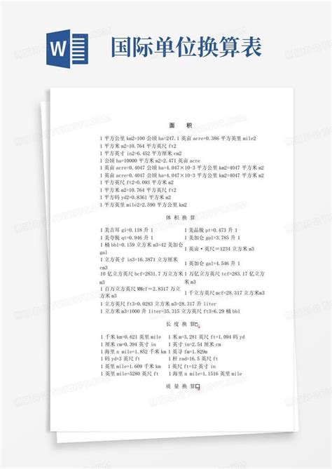 国际单位换算表word模板下载 编号ljzjneew 熊猫办公