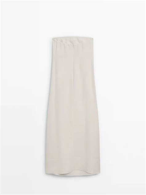 100 Linen Strapless Midi Dress · Cream · Smart Dresses And Jumpsuits