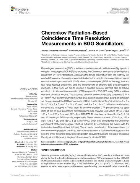 Pdf Cherenkov Radiationbased Coincidence Time Resolution Measurements In Bgo Scintillators