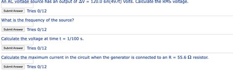 Solved An AC Voltage Source Has An Output Of AV Chegg Com