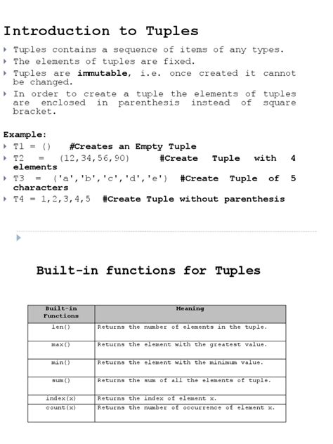 Introduction To Tuples Creates An Empty Tuple Pdf Parameter Computer Programming Set