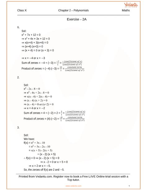 Rs Aggarwal Solutions Class 10 Chapter 2 Polynomials Ex 2a Exercise