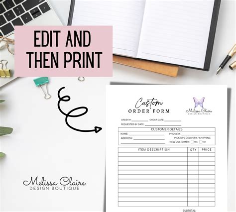 Editable Order Form Template Canva Forms Custom Generic Etsy