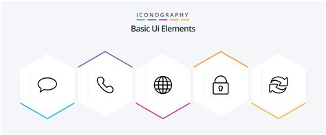 Basic Ui Elements Line Icon Pack Including Reload Login World Locked Lock Vector