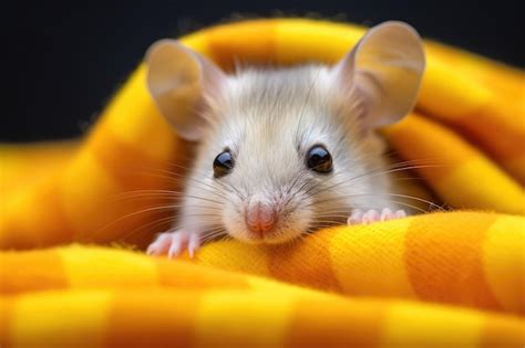 Premium Photo Cute Small Rat Wrapped In Yellow Knitted Plaid Cute