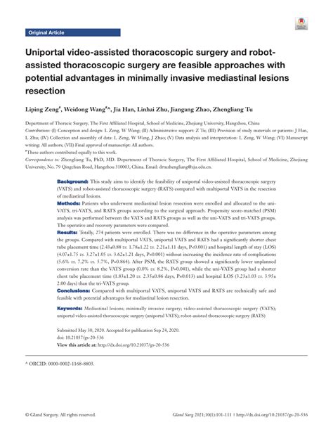 Pdf Uniportal Video Assisted Thoracoscopic Surgery And Robot Assisted