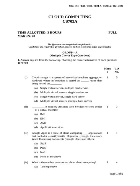 Cloud Computing Exam Paper Cs703a Pdf Cloud Computing Virtualization