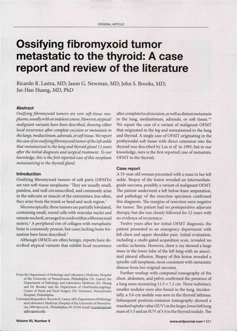 Pdf Ossifying Fibromyxoid Tumor Metastatic To The Thyroid A Case