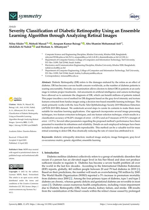 Pdf Severity Classification Of Diabetic Retinopathy Using An Ensemble Learning Algorithm