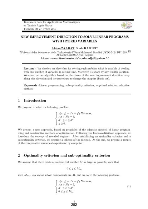 Pdf New Improvement Direction To Solve Linear Programs With Hybrid
