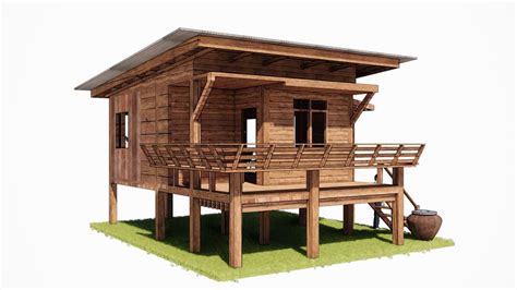 แบบบ้านไม้หลังเล็ก 1 ห้องนอน 1 ห้องน้ำ ยกพื้นสูง 1 เมตร Thai Lets Go