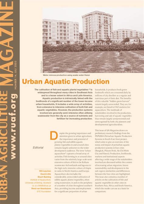 Urban Agriculture Magazine No 14 Urban Aquatic Production Ruaf