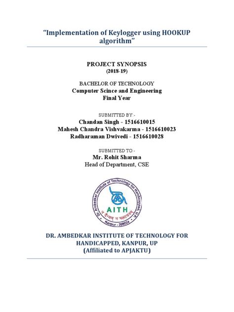 Implementation Of Keylogger Using Hookup Algorithm Project Synopsis