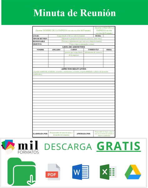 Formato De Minuta Reuniones Plantillas Excel Gestion De Recursos