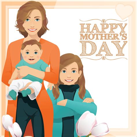 Bonne fête des mères maman souriante embrasse ses enfants maman