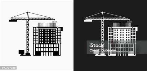 Bouw Gebouw Pictogram Op Zwartwit Vector Achtergronden Stockvectorkunst