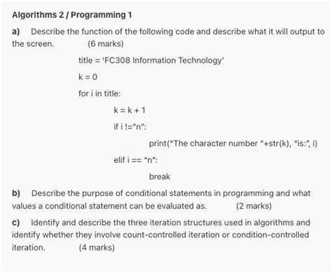 Algorithms 2 Programming 1 A Describe The Function Chegg