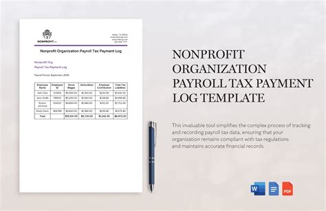 Nonprofit Organization Payroll Tax Payment Log Template In Word PDF