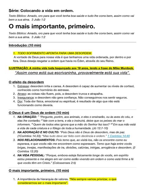 Colocando A Vida Em Ordem 1 O Mais Importante Primeiro Pdf Vida