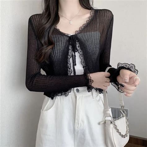 Sheer Lace Long Sleeve Cropped Cardigan TeddyLoveEve Online Store Powered By Storenvy
