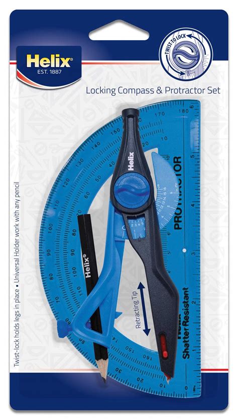 Universal Plastic Locking Compass And Protractor 2 Piece Set Maped Helix Usa