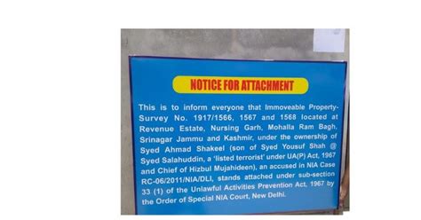 Jandk Nia Attaches Properties Of Hizbul Mujahideen Chief Syed Salahuddin