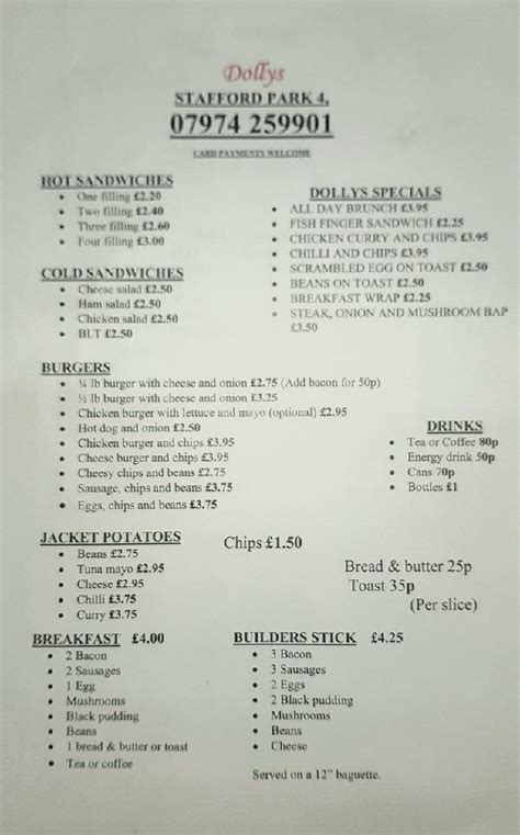 Menu At Dollys Diner Cafe Telford