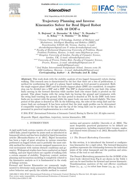 Pdf Trajectory Planning And Inverse Kinematics Solver For Real Biped