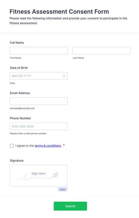 Fitness Assessment Consent Form Template Jotform