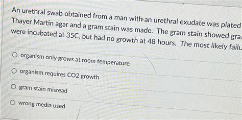 Solved An Urethral Swab Obtained From A Man With An Urethral