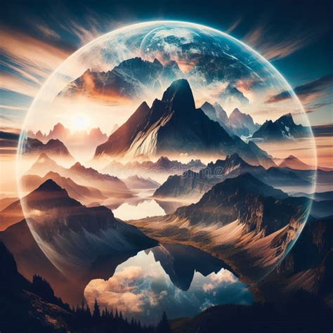 Multiple Exposure Overlapping Worlds Different Landscapes Or Ele Stock