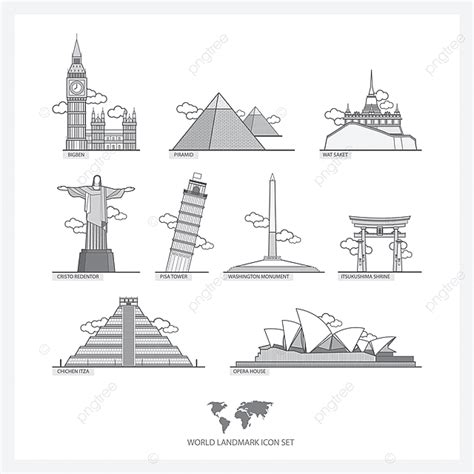 World Landmarks Silhouettes Vector Png Images World Landmark Icon Set
