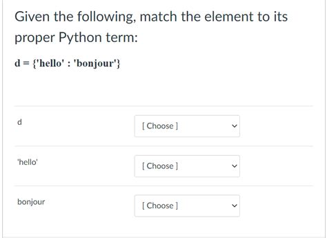 Solved Given The Following Match The Element To Its Proper