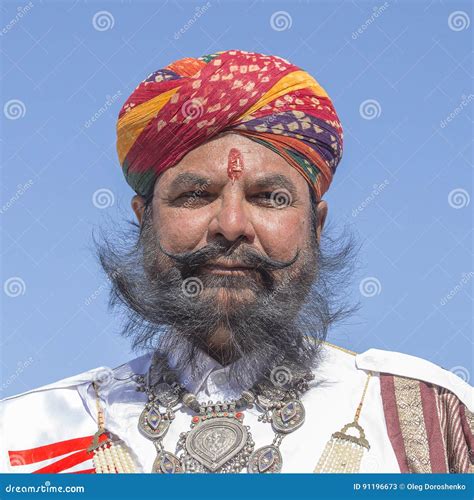 Portrait Men Wearing Traditional Rajasthani Dress Participate In Mr