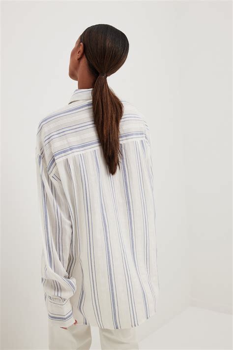 Oversized Striped Ls Shirt Blue Na Kd