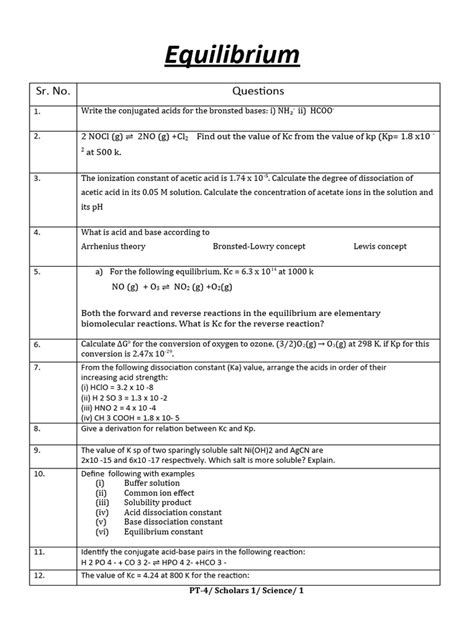Chapter 6 Eqilibrium Pdf Chemical Equilibrium Acid