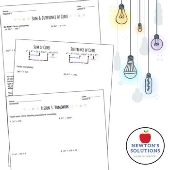 Sum And Difference Of Cubes Lesson Notes Homework And Activities