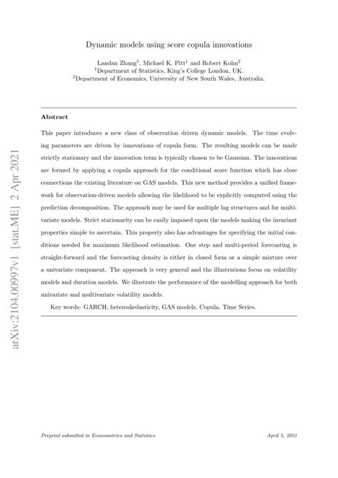 Dynamic Models Using Score Copula Innovations Deepai