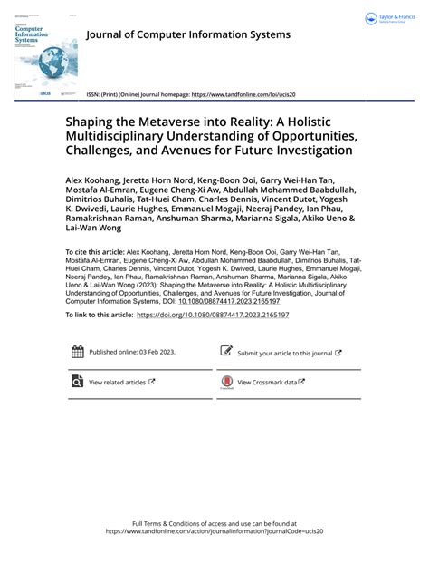 Pdf Shaping The Metaverse Into Reality A Holistic Multidisciplinary